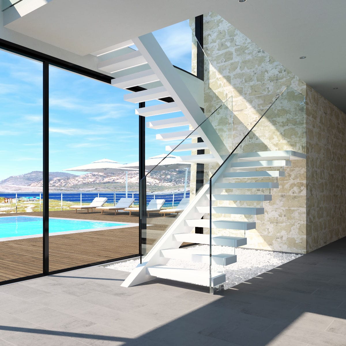 Straight staircase - LERICI SM SBALZO B-E-GLASS - ITALIAN FASHION ...