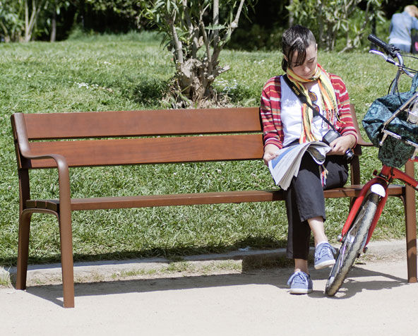 Organic design public bench - CITIZEN - Benito - wooden / with backrest ...