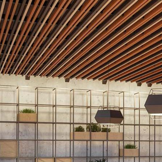 Solid wood suspended ceiling - LINEA TOUCH - LAUDESCHER - panel / for ...