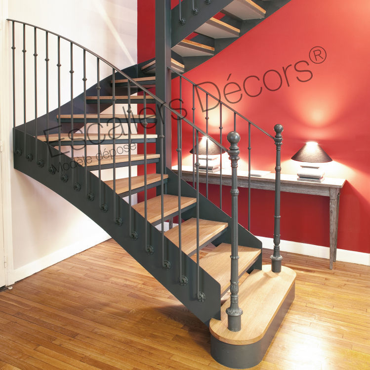 Half-turn staircase - BISTROT DT78 ESCA'DROIT® - ESCALIERS DECORS - wooden step / steel frame / home