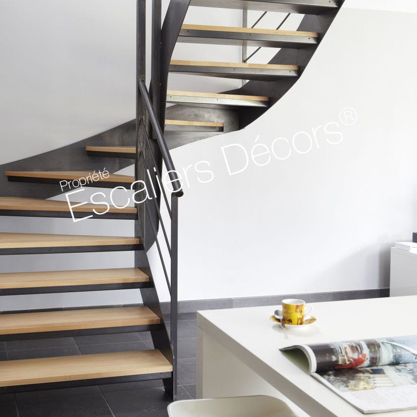 Half-turn staircase - LOFT DT103 ESCA'DROIT® - ESCALIERS DECORS - wooden step / steel frame / home