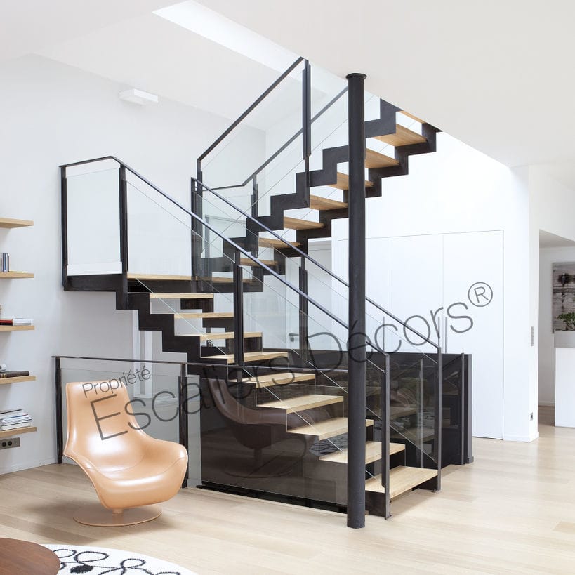 Steel railing - DT127 - ESCALIERS DECORS - glass panel / indoor / for stair