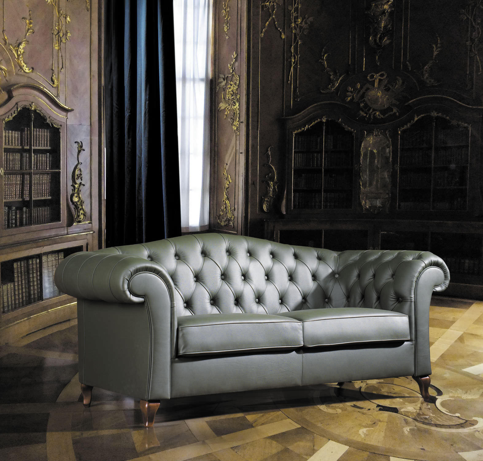 Chesterfield sofa - Alpuch - leather / anthracite / 2-person