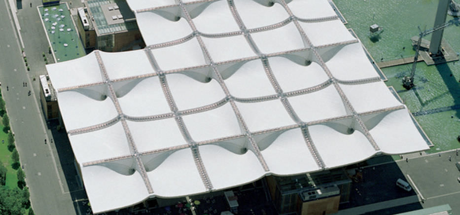 Metal frame tensile structure - EXPO 2000 - Hightex - roof / with ETFE ...