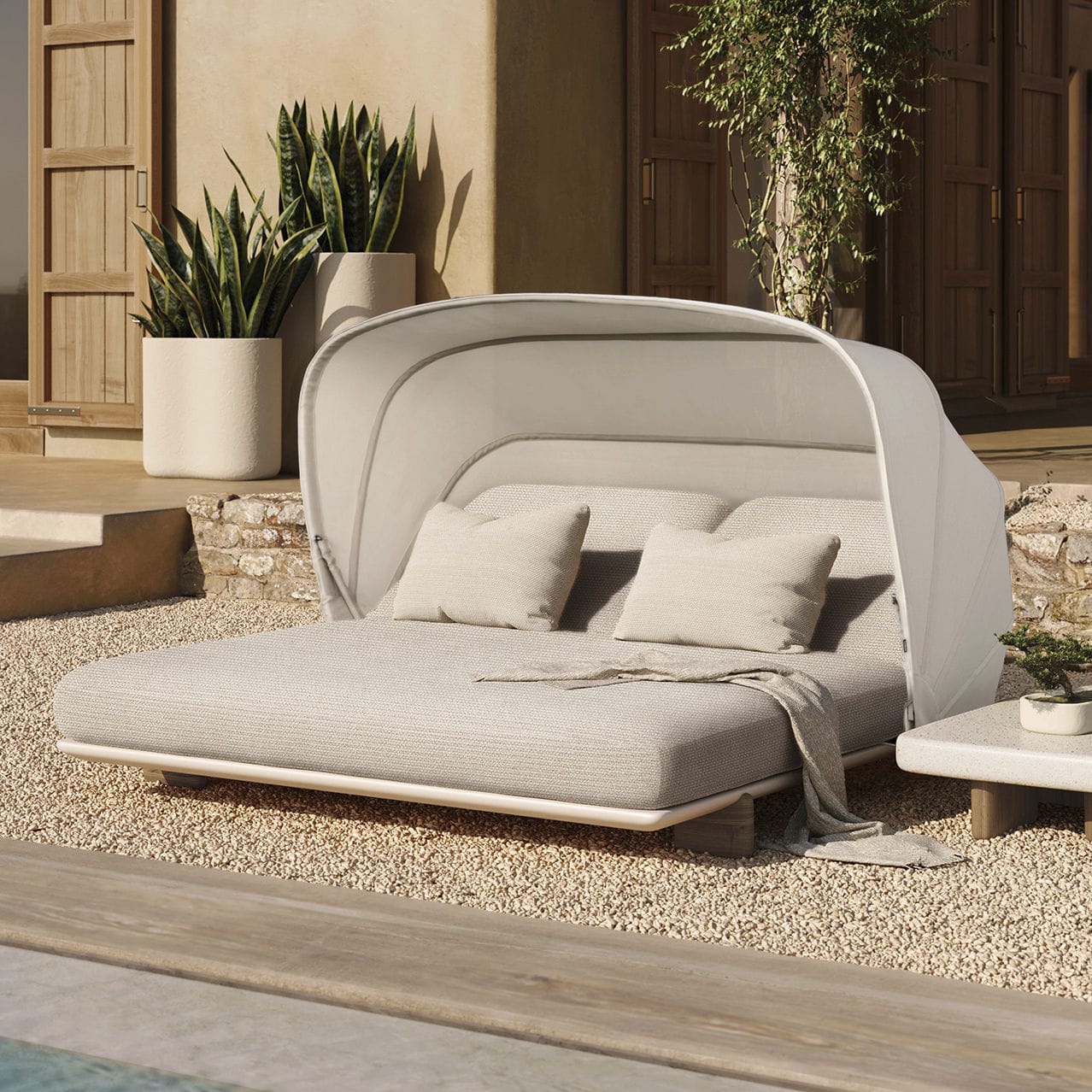 Contemporary daybed - Milos - VONDOM - fabric / polyurethane / iroko base