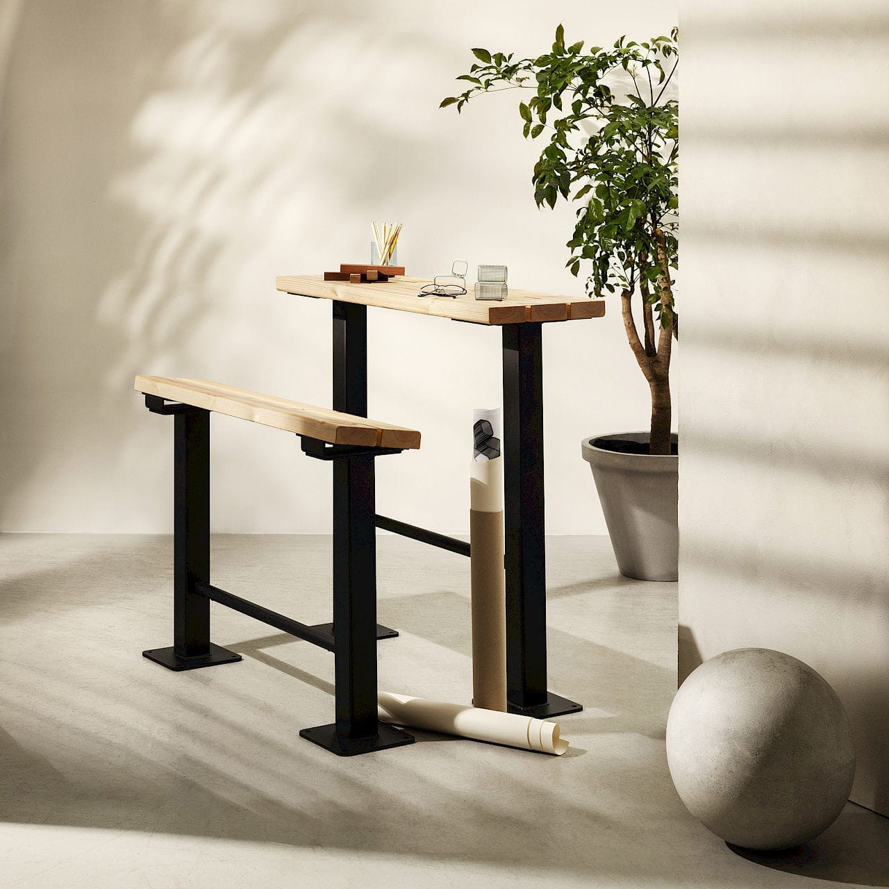 Contemporary bench and table set - Schoolyard - NOLA INDUSTRIER - oak ...