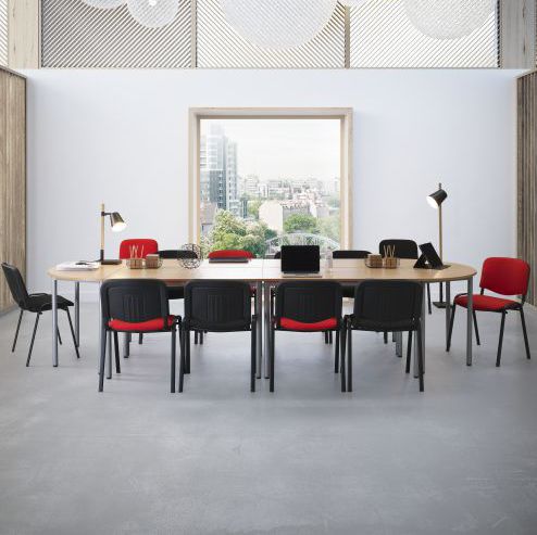 Contemporary table - ORGA - DPC - laminate / melamine / metal base