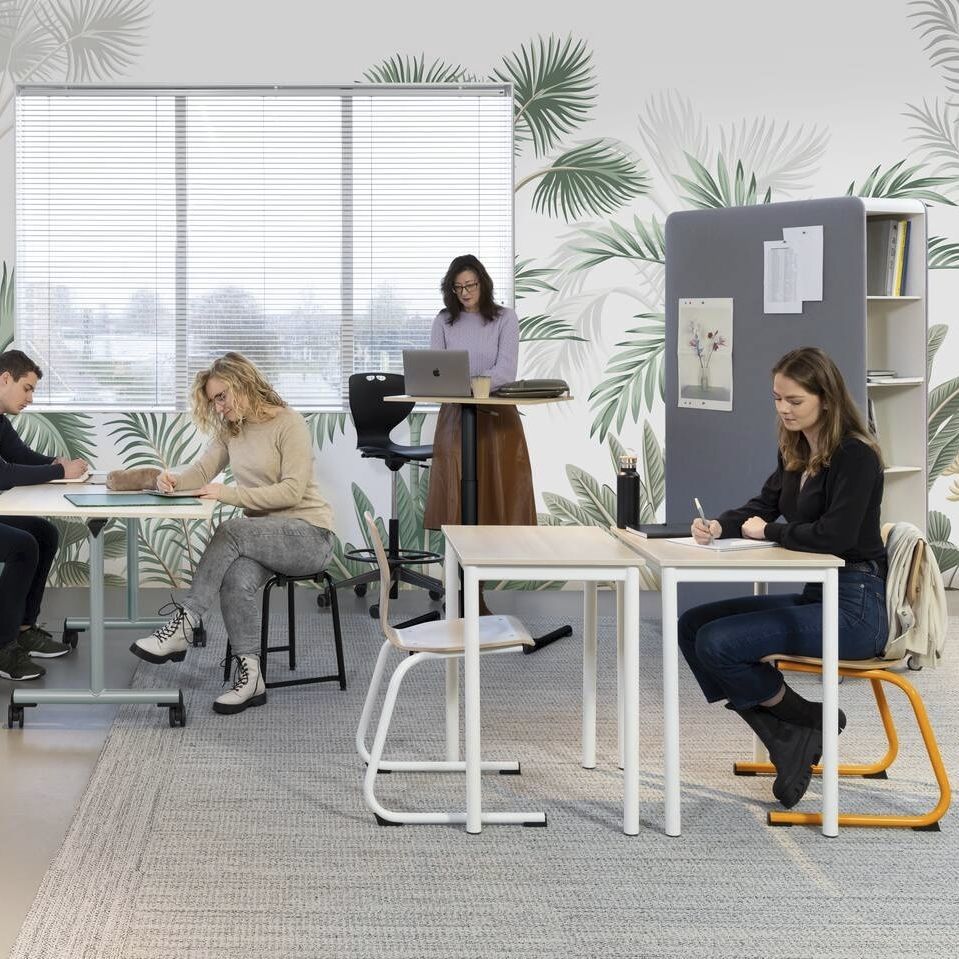 Contemporary classroom table - Ahrend - wooden / metal / metal base