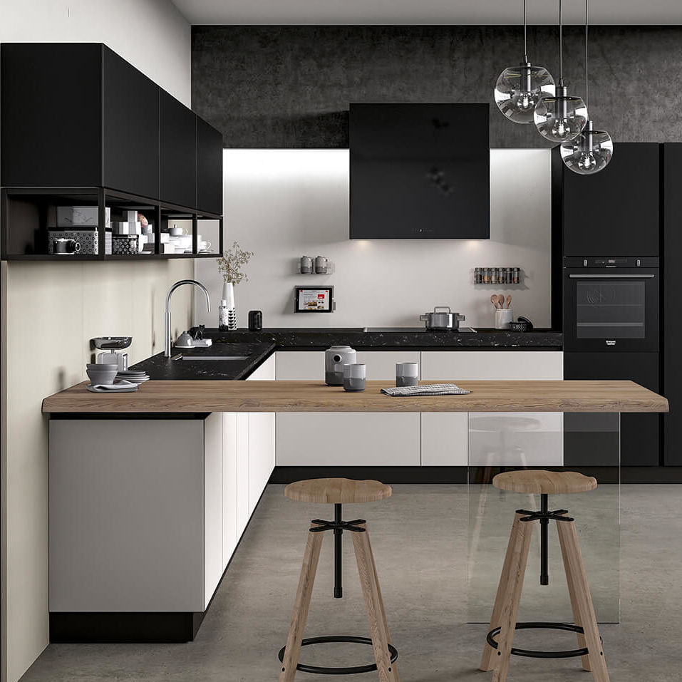 Contemporary kitchen - G2 - Arredo3 s.r.l. - oak / glass / lacquered steel