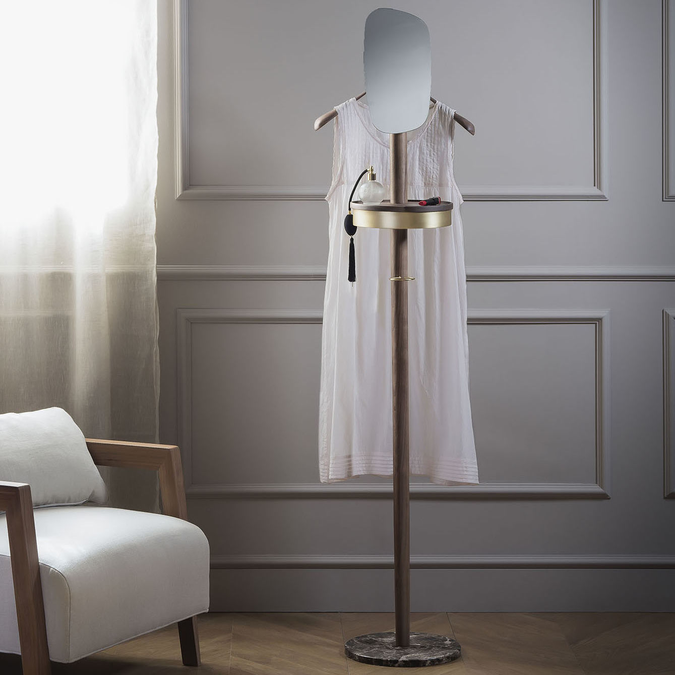 Floor-mounted valet stand - STAND - NOMON - polished brass / walnut ...