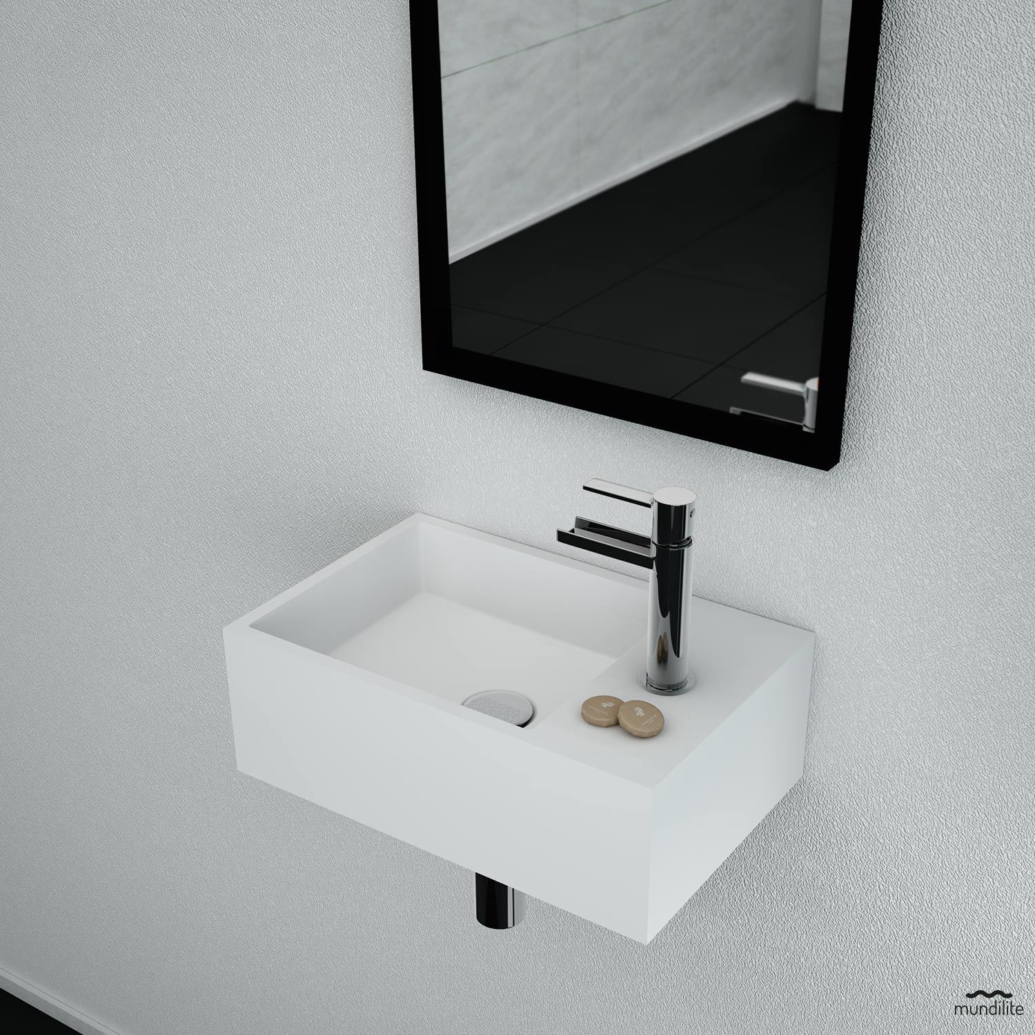 Wall-mounted washbasin - SENO LEVELPLUS - Mundilite - Solid Surface ...