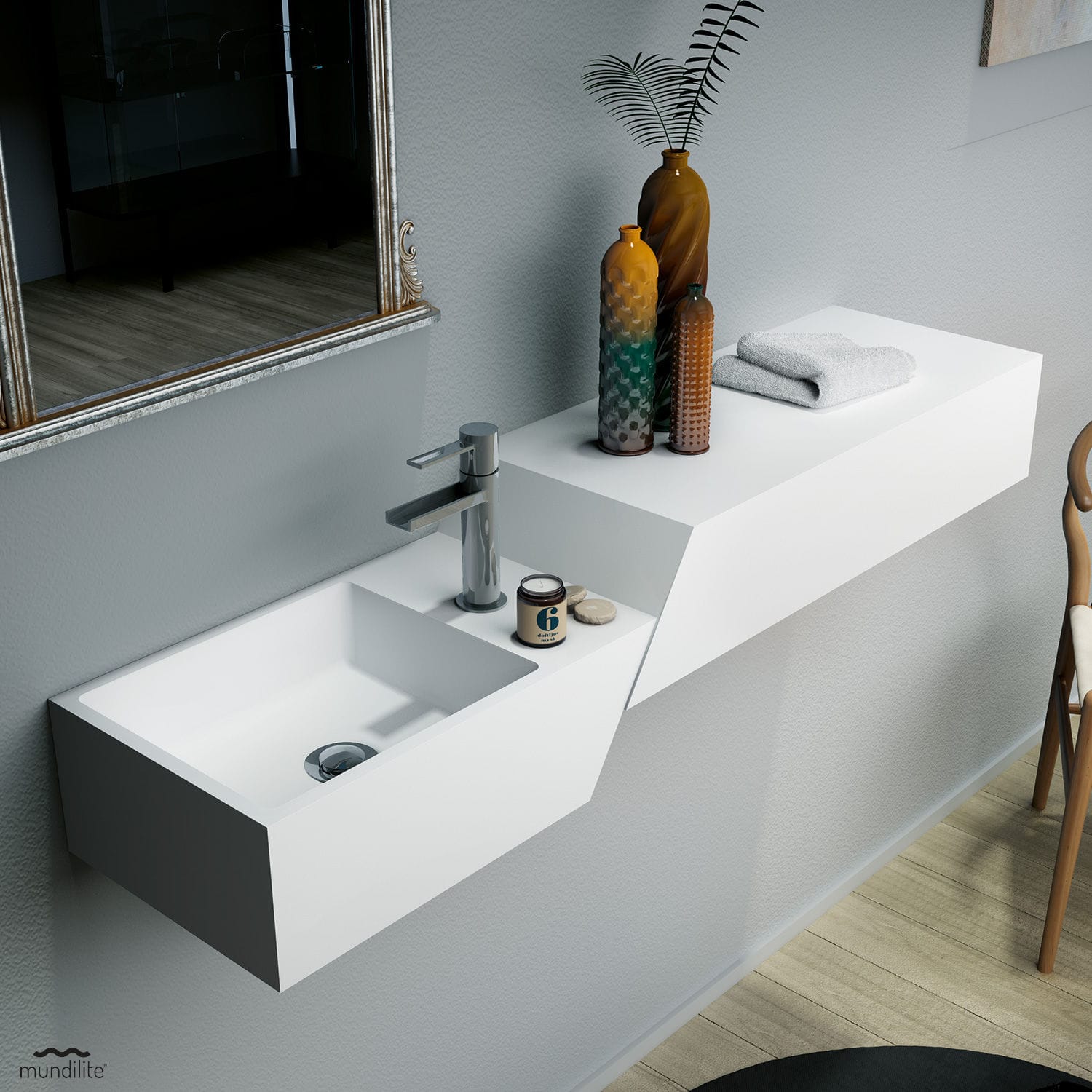 Wall-mounted washbasin - LEVELPLUS - Mundilite - Solid Surface / with ...