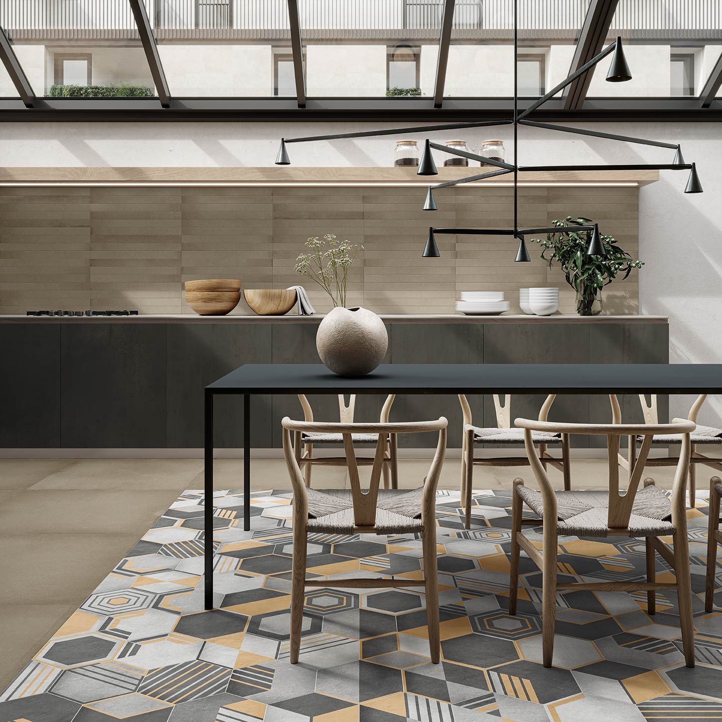 Indoor hexagonal tile - OSMOSE : GEOM N&B - Novoceram sas - kitchen ...