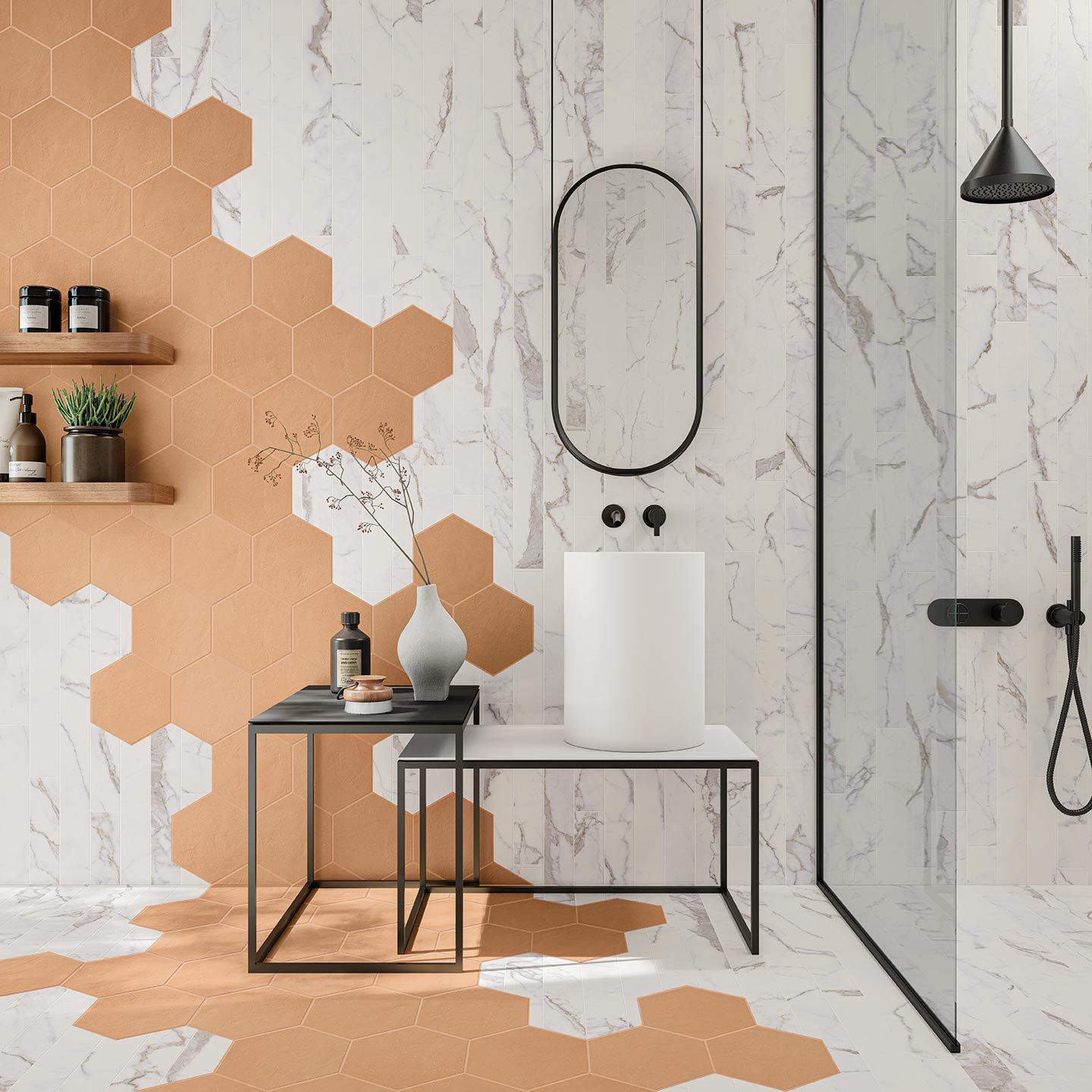 Indoor hexagonal tile - OSMOSE : OCRE - Novoceram sas - kitchen ...