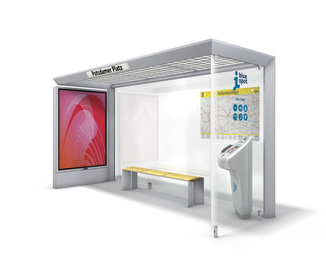 Glass bus shelter - INTELLIGENT SERIES - Wall AG - metal / smart / wi-fi