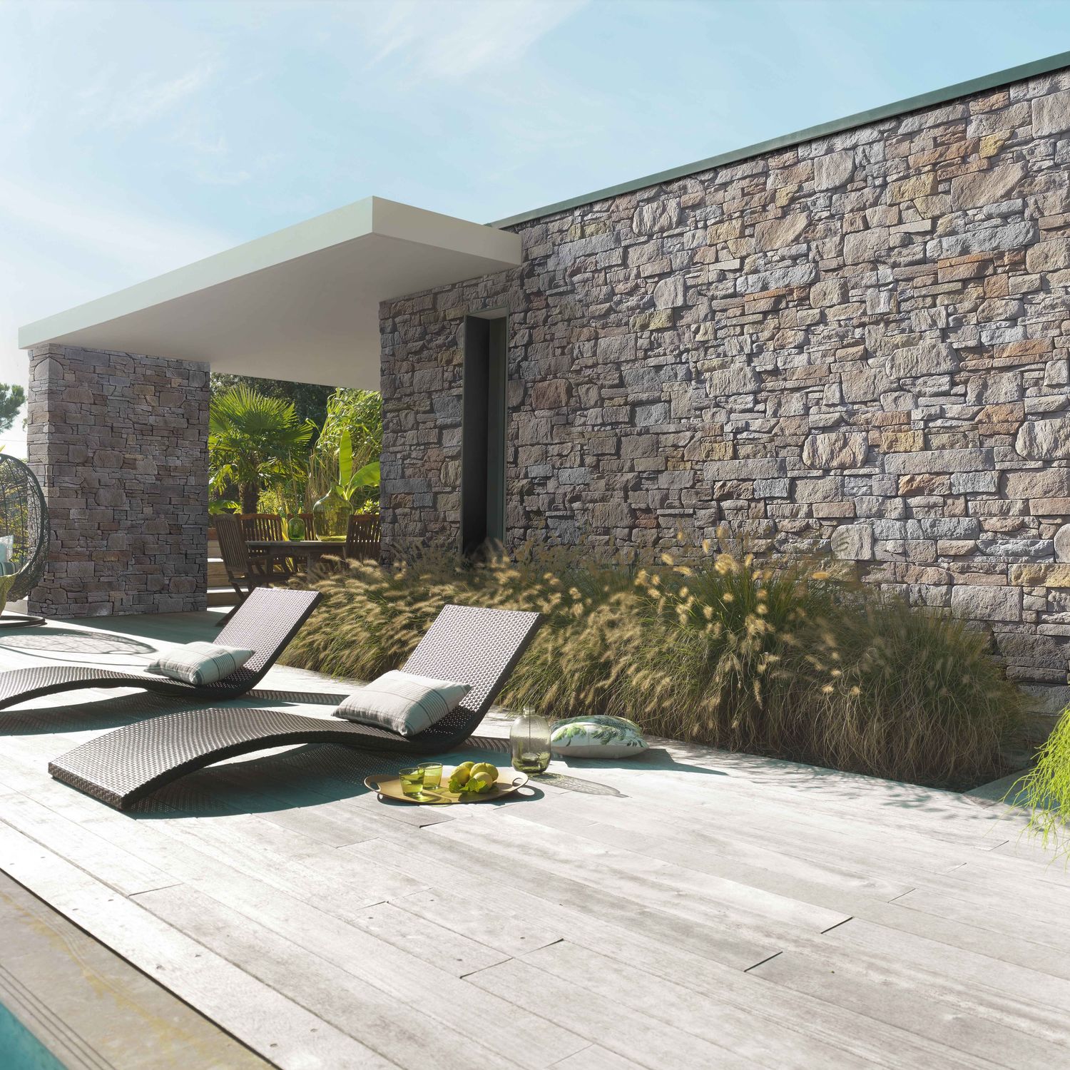 Engineered stone wall cladding - TAHOE ROCAILLE - ORSOL - interior ...