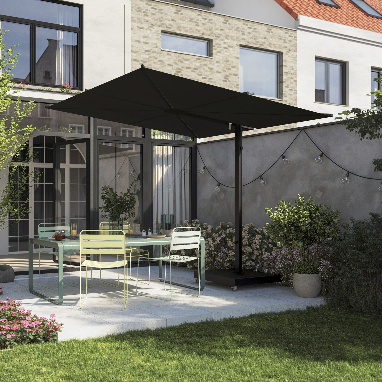 Rectangular parasol - Nano UX Full Black - Umbrosa - side post ...