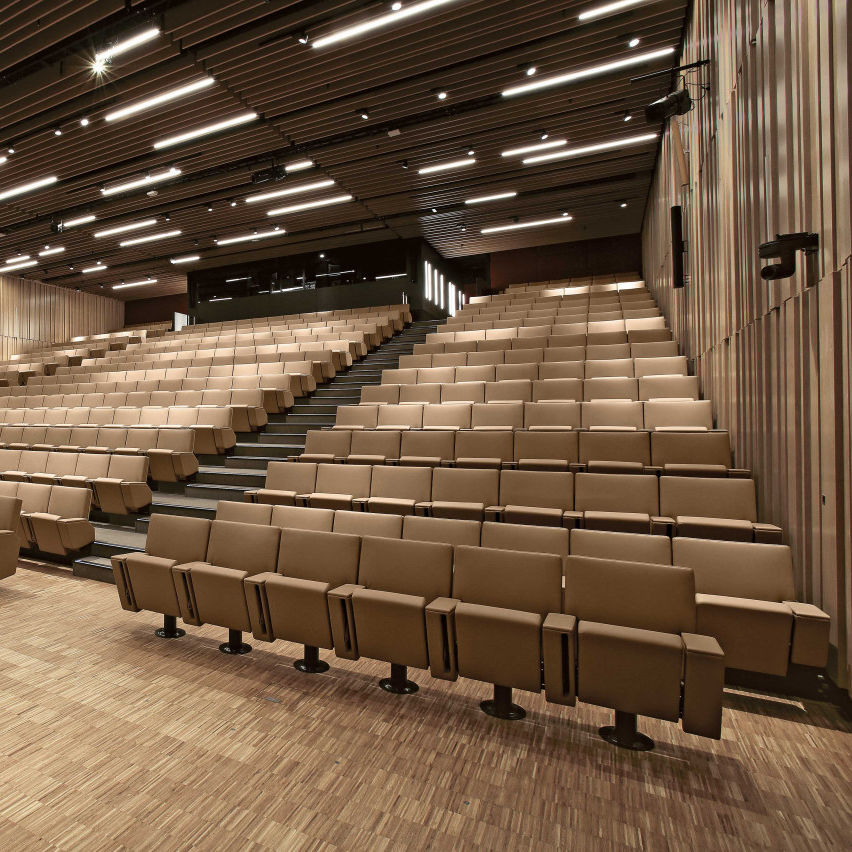 Contemporary auditorium seating - BNP LUXENBOURG - Aresline - leather ...