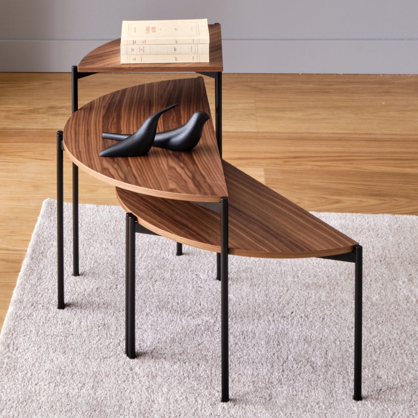 Contemporary nesting tables - Quadran - Ligne Roset France - walnut ...