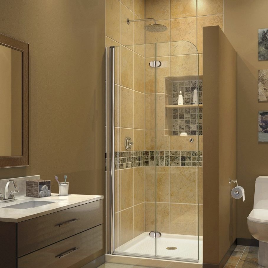 Swing shower screen - AQUAFOLD - DreamLine - for alcoves / tempered glass