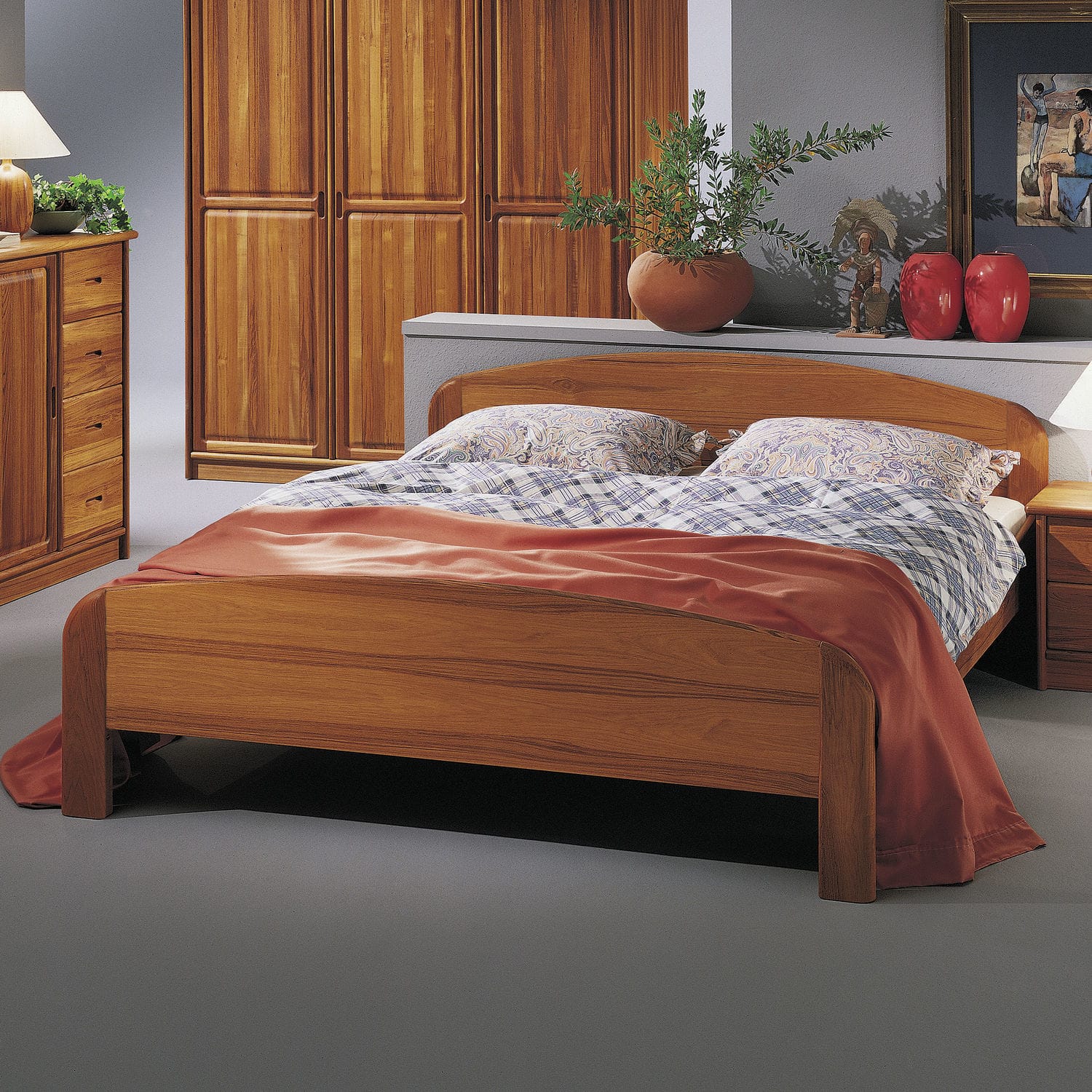 Scandinavian design bed - 1335E - dyrlund - double / with headboard / teak