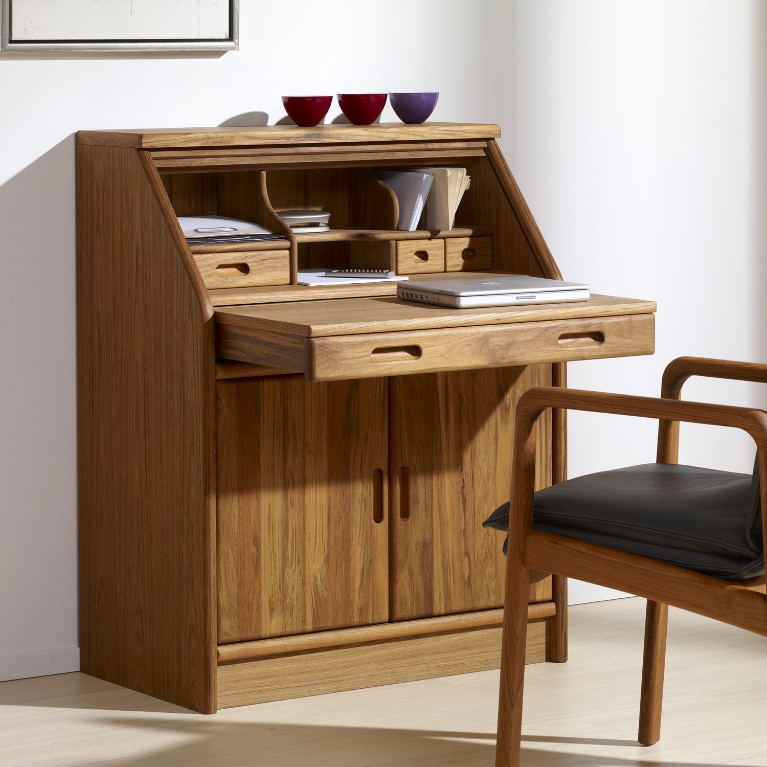 Traditional secretary desk - 1952S - dyrlund - teak / with storage ...