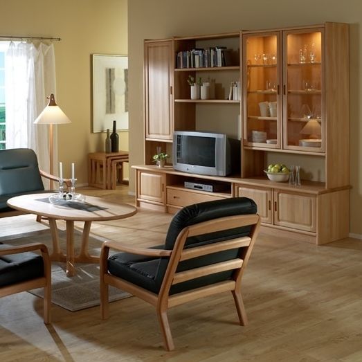 Scandinavian design TV wall unit - K1 - dyrlund - beech / with shelves ...