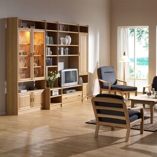 Scandinavian design TV wall unit - K4 - dyrlund - oak / with shelves ...