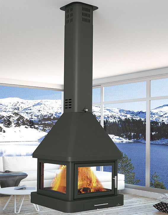 Wood-burning fireplace - HUELVA-C - Bronpi - hanging / central / closed ...
