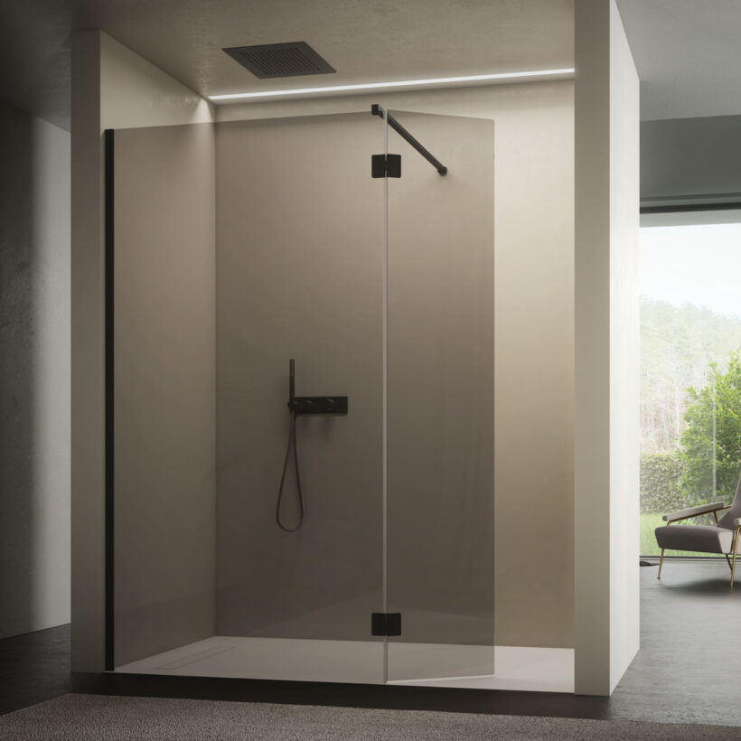 Walk-in shower enclosure - VITRUM - IDEAGROUP - glass / fixed / for alcoves