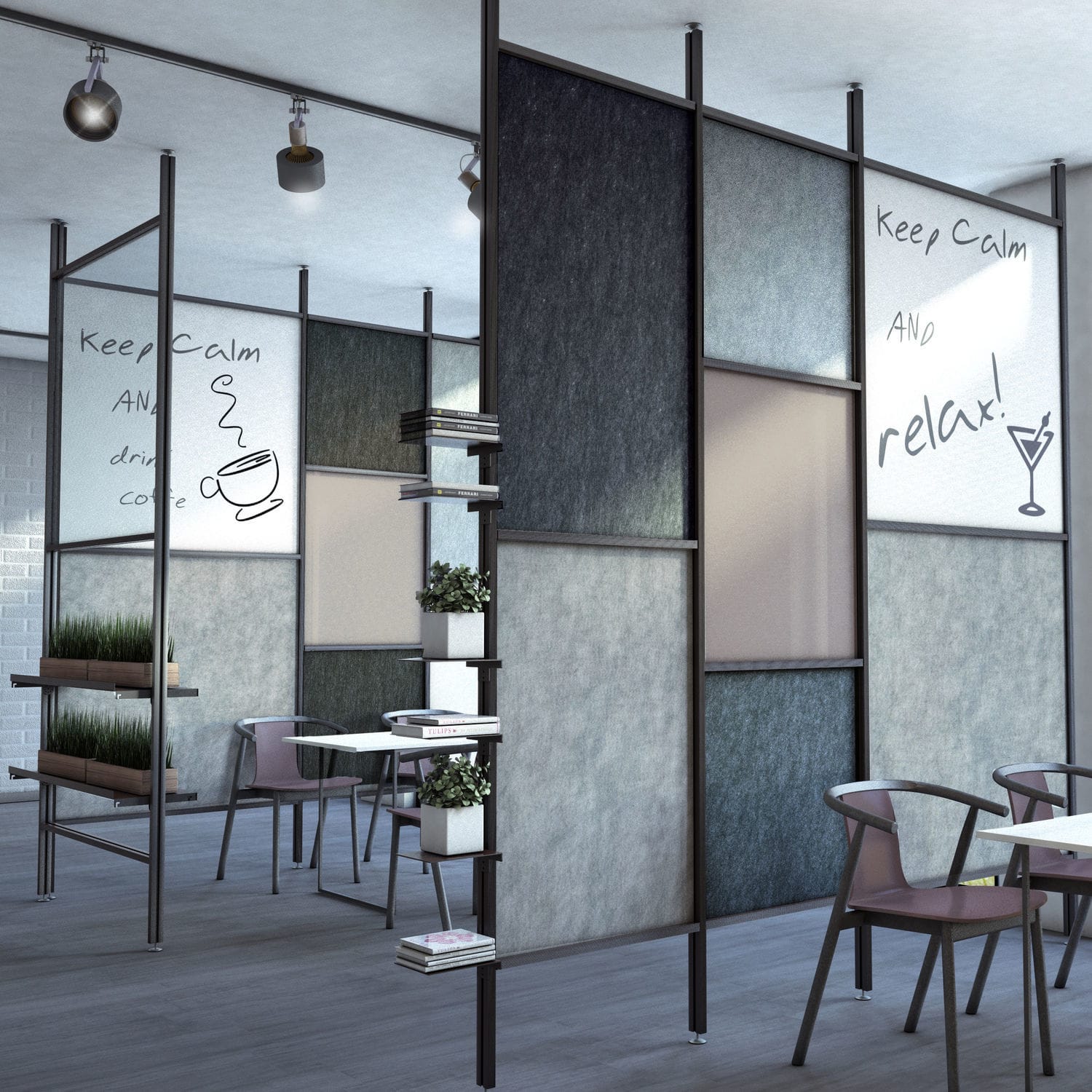 Aluminum room divider - TETRIX-CT-F - STUDIO T - in acoustic fabric ...