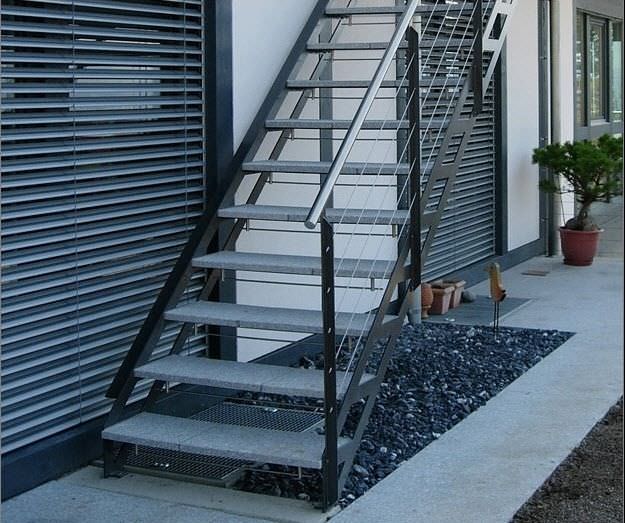 Straight staircase - KELLER TREPPENBAU AG - stone step / metal frame ...