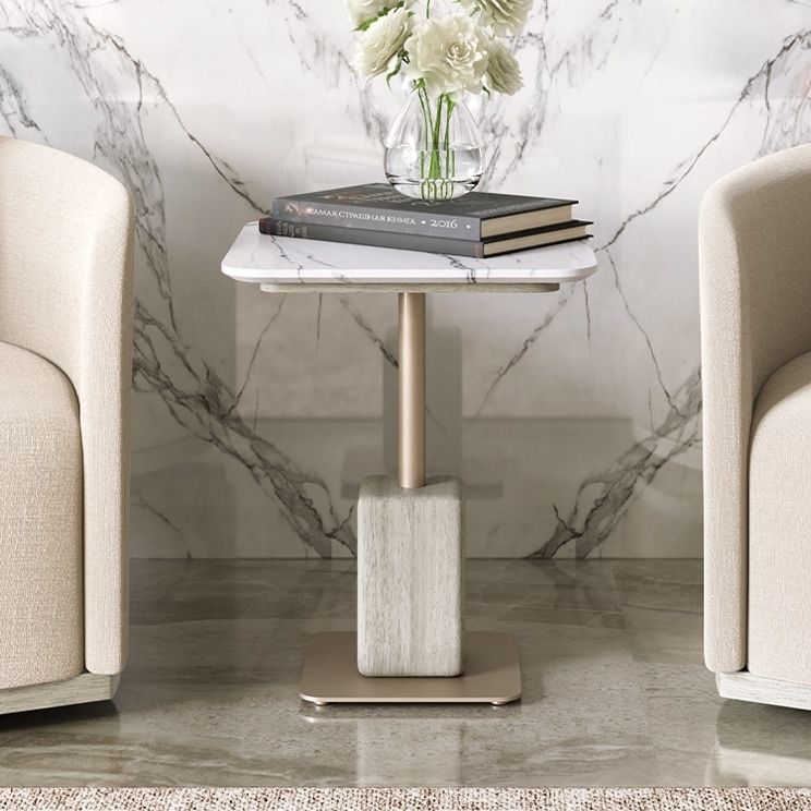 Contemporary side table - GEM 101 - Adriana Hoyos - marble / quartzite / metal base