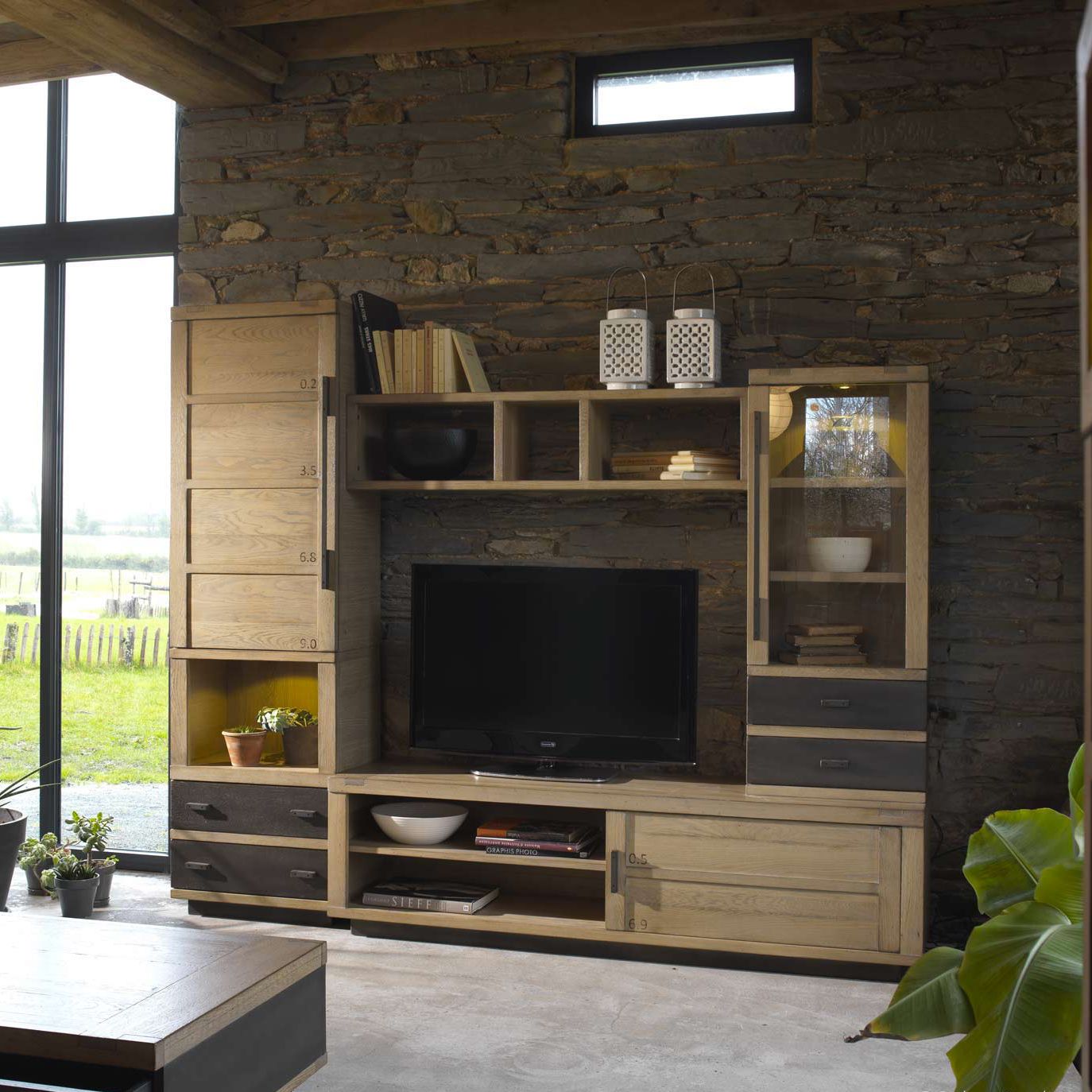 Contemporary TV wall unit - FACTORY - Artcopi - wooden / glass / modular