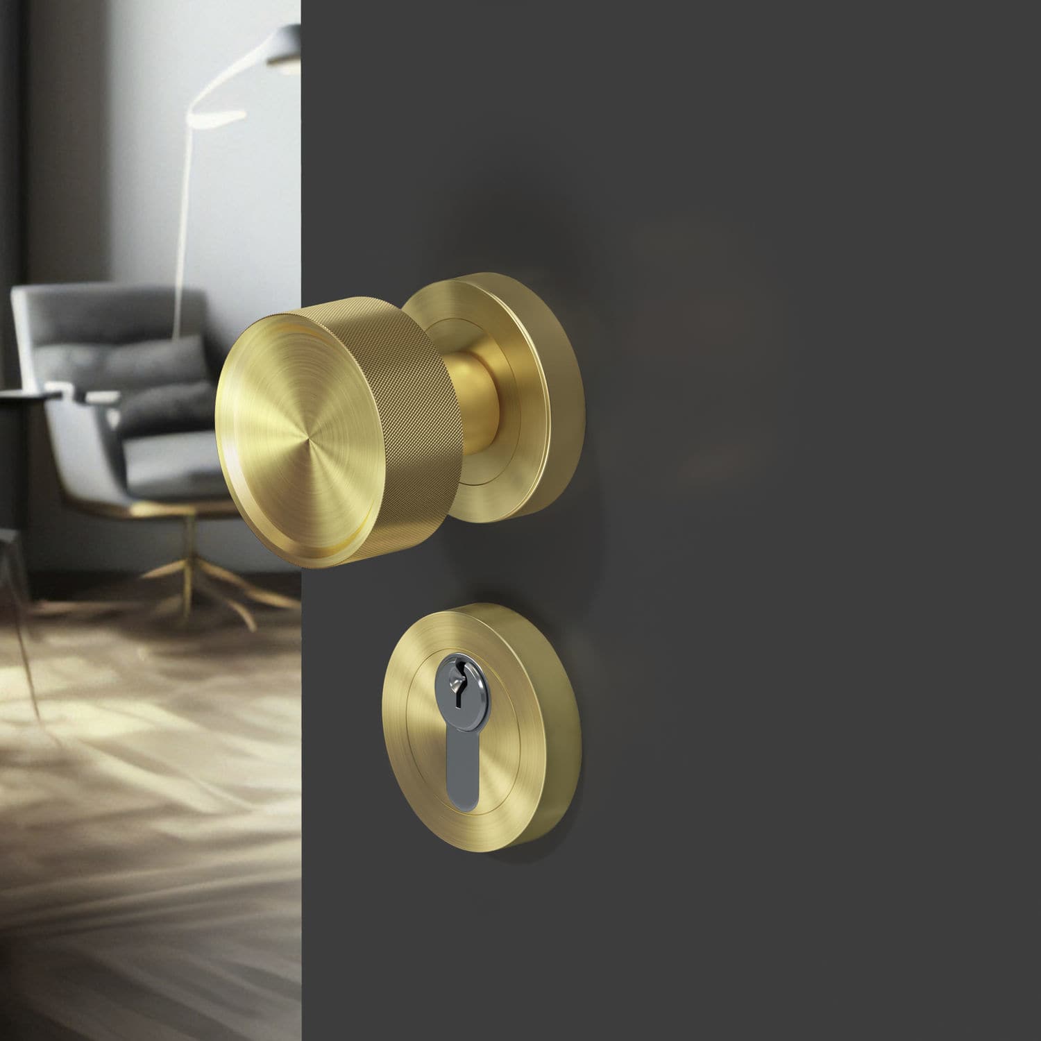 Contemporary door knob - EK530 R2 88 ESR700 KS 88 - Karcher Design - stainless steel / satin