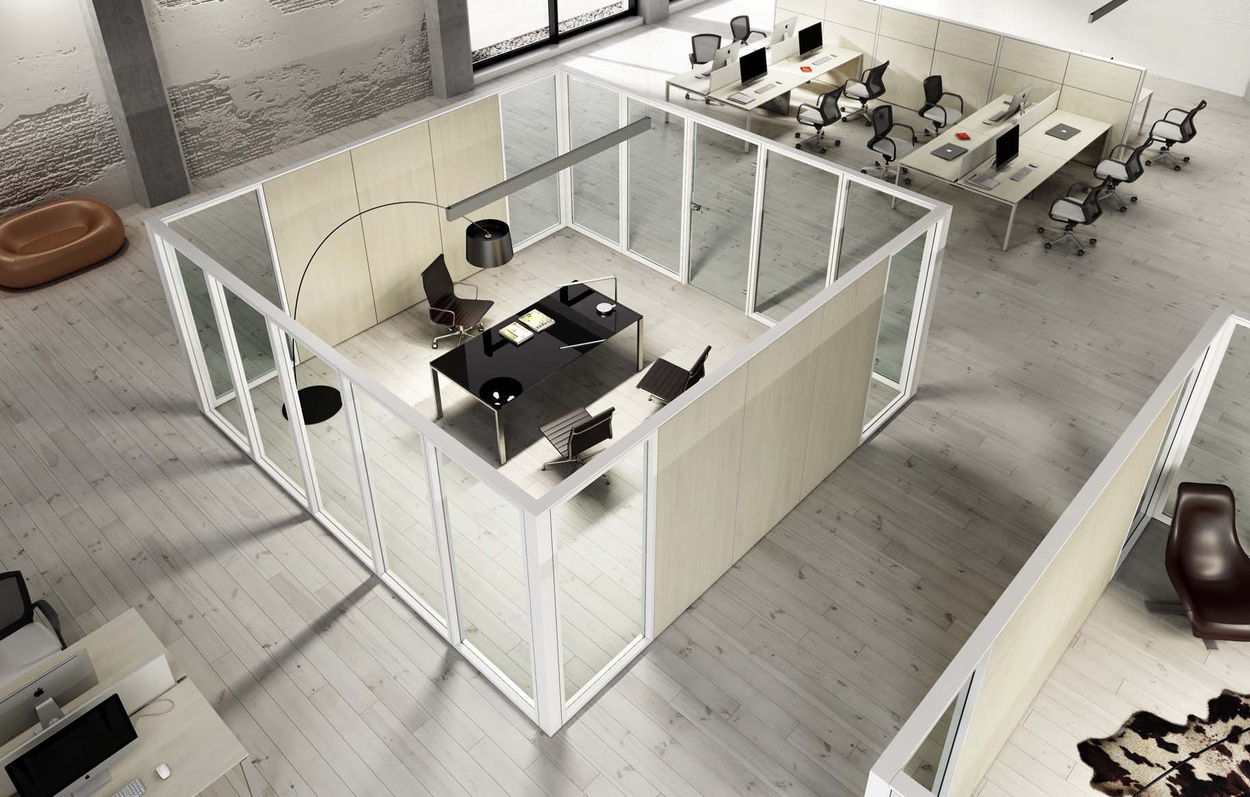 Floor-mounted office divider - TECNAOPEN - Styloffice S.p.a. - glass ...