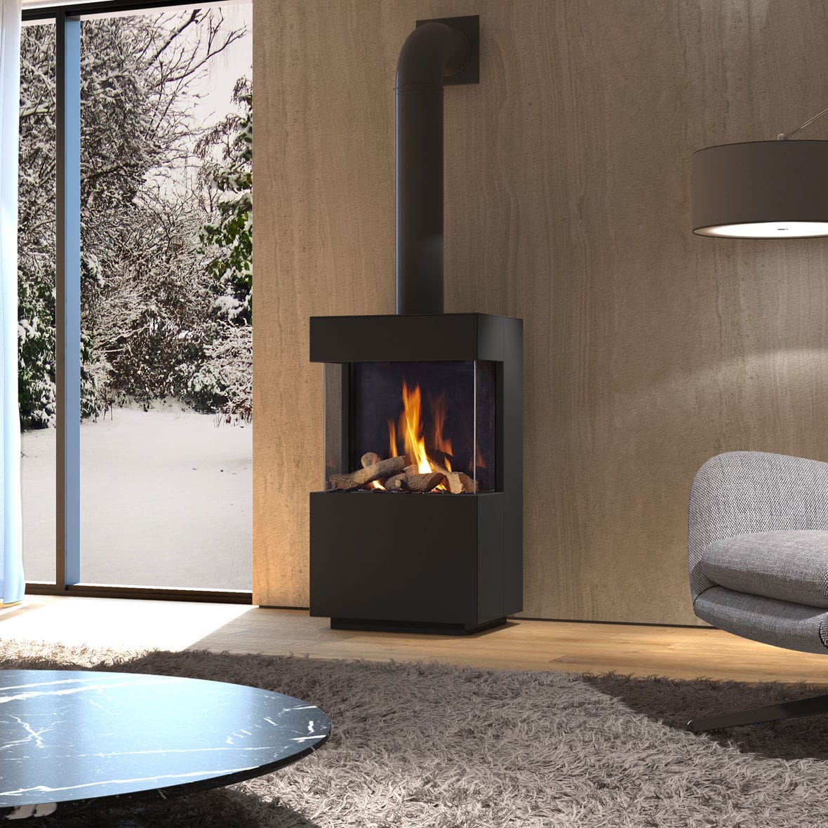 Gas heating stove - DRU - Polo - DRU - 0 - 5 kW / free-standing / 3-sided