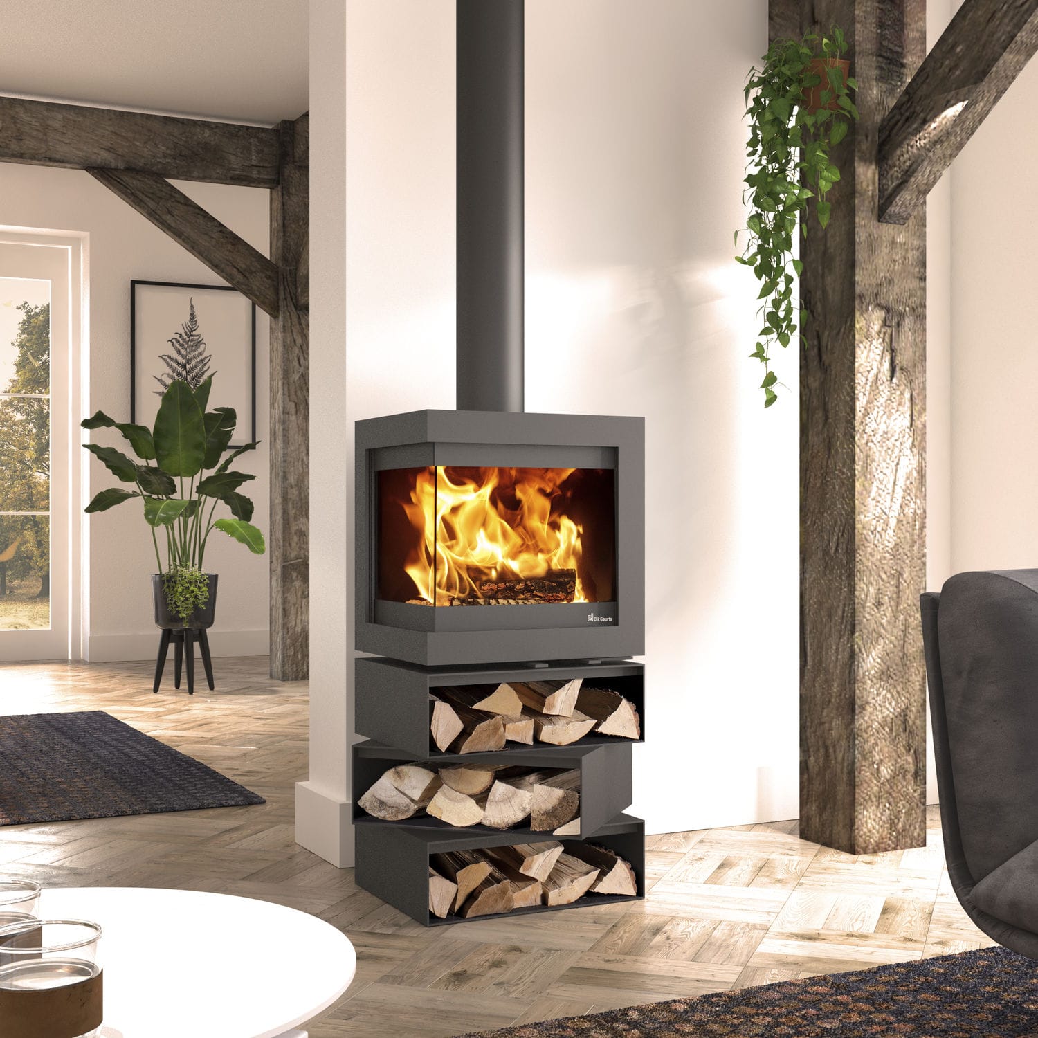 Wood heating stove - Bora Corner - DRU - 5 kW...10 kW / free-standing ...