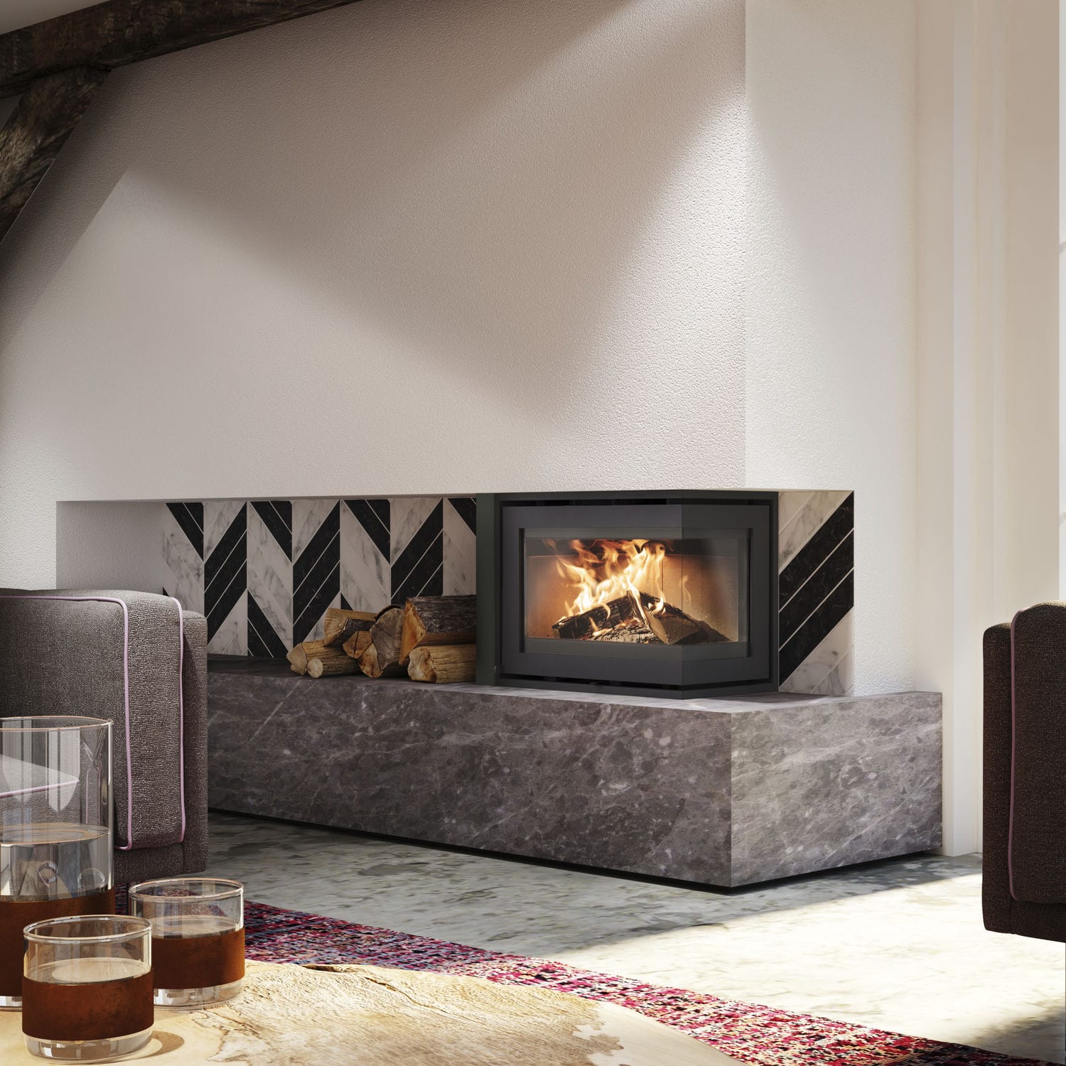 Corner fireplace insert - Dik Geurts - Instyle Corner Slim 660/495 ...