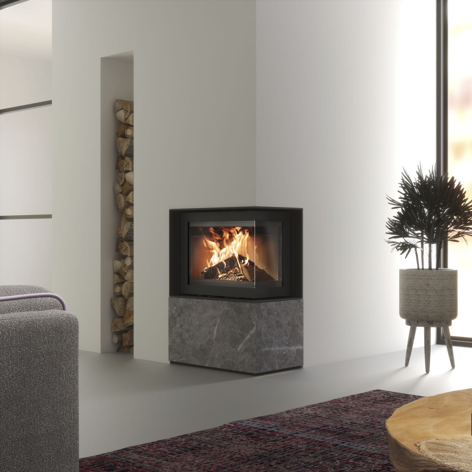 Wood-burning fireplace - Instyle Corner 660 Low/High - DRU - built-in ...