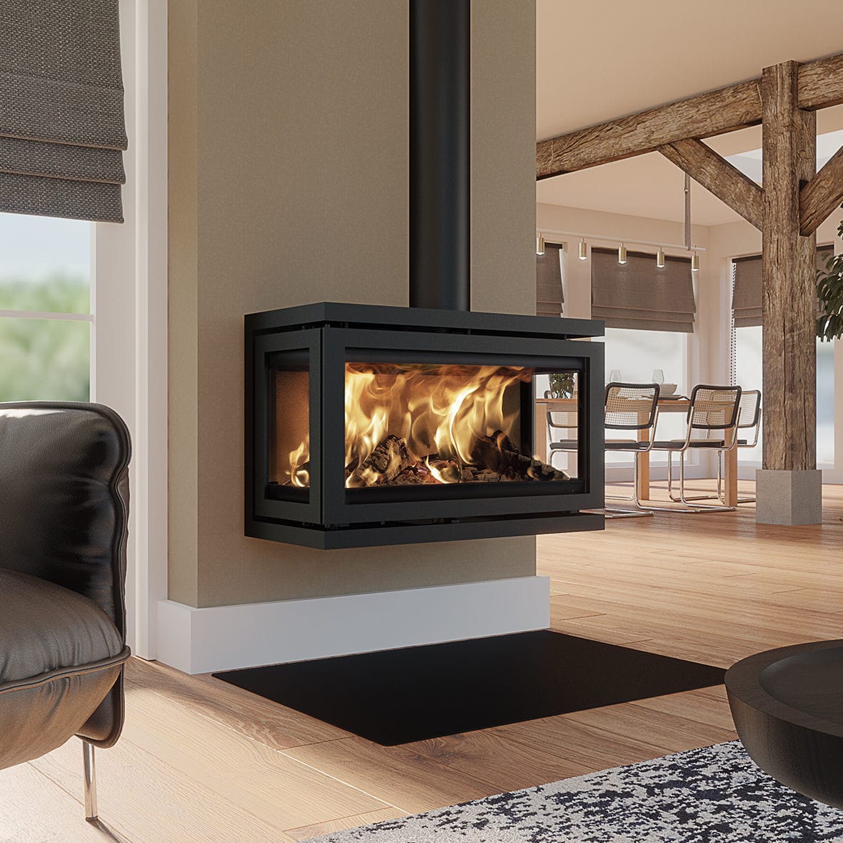 Wood-burning fireplace - Dik Geurts -Vidar Triple Large, Wall - DRU ...