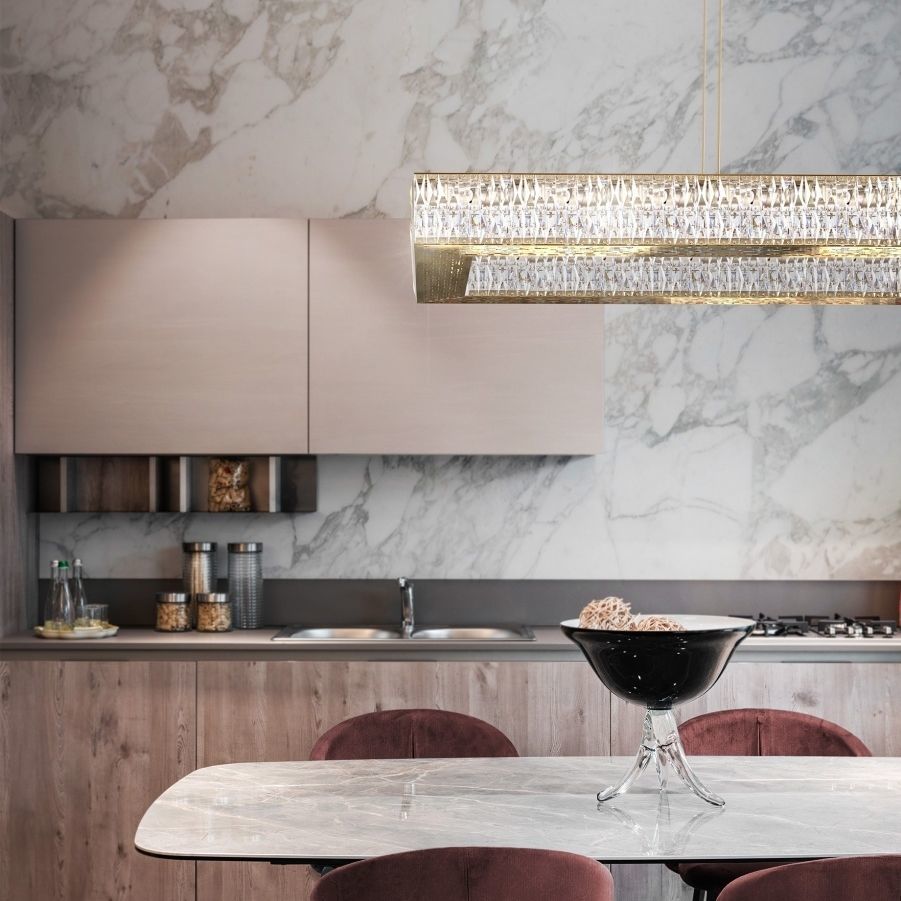 Contemporary chandelier - SPACIUM - Ccastro Lighting - brass / commercial / rectangular