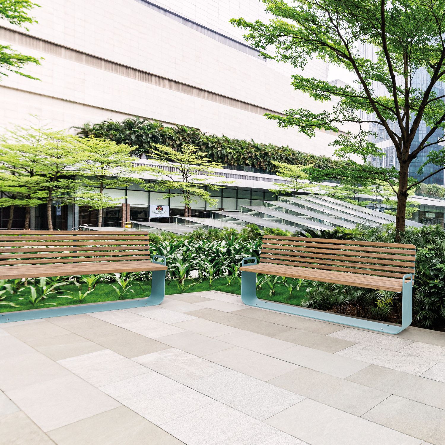 Contemporary public bench - GRIP - A Amop Synergies - wooden / painted ...