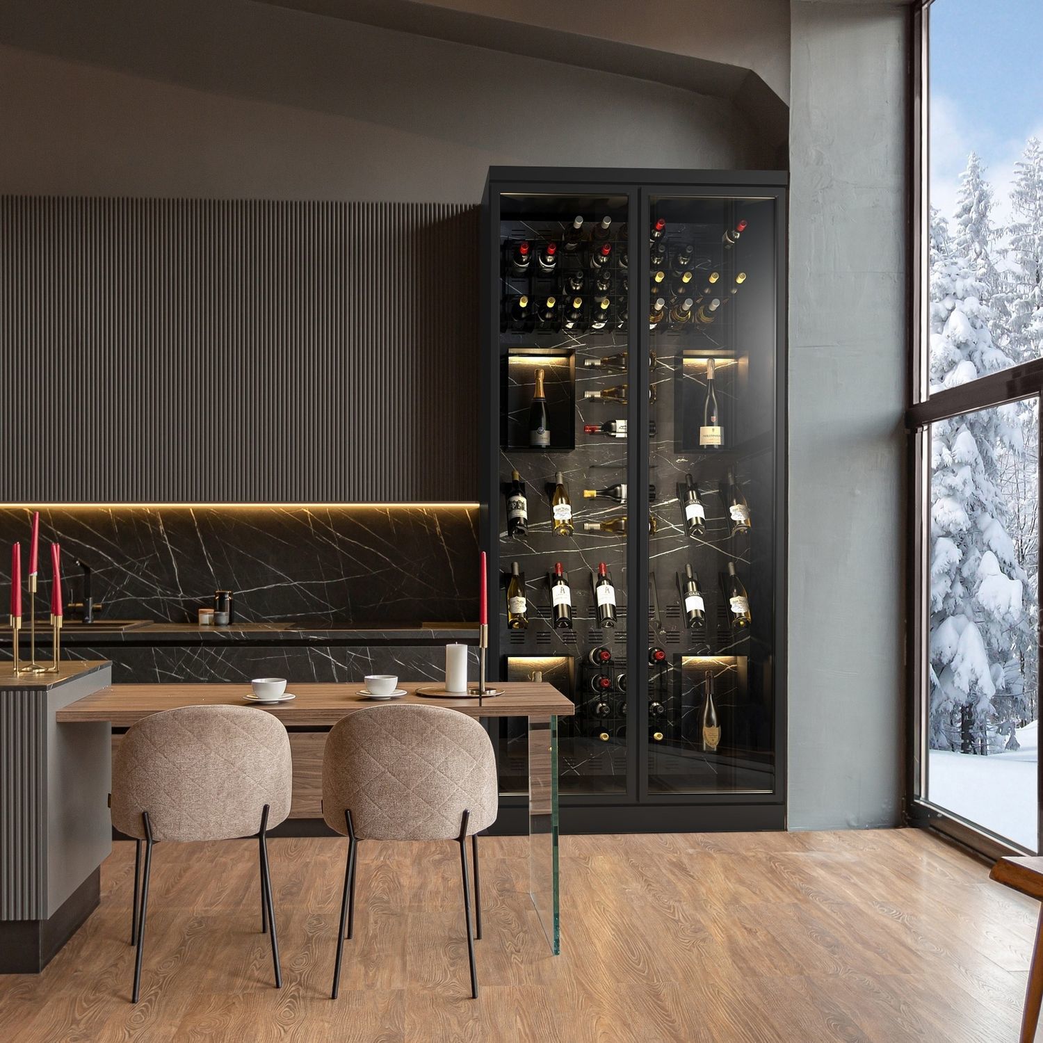 Serving wine cabinet - NOTTURNA - ESIGO - built-in / painted steel / stone