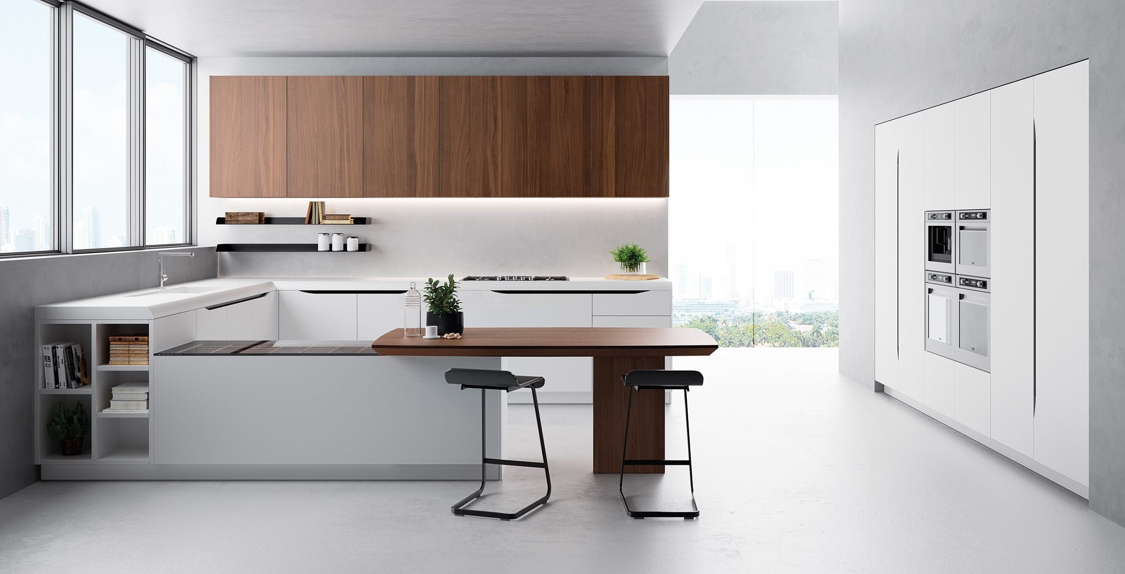 Contemporary kitchen - MIAMI - Biefbi Cucine - wooden / steel / L-shaped