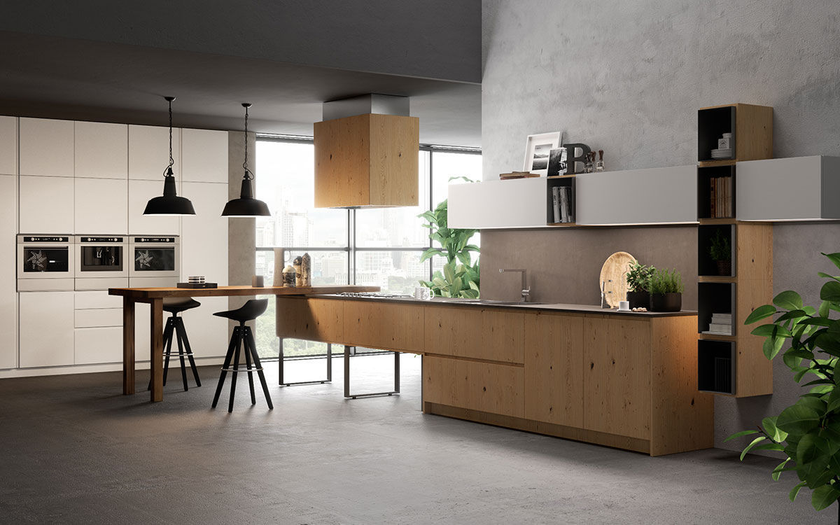 Contemporary kitchen - CORTINA - Biefbi Cucine - wooden / iron / L-shaped