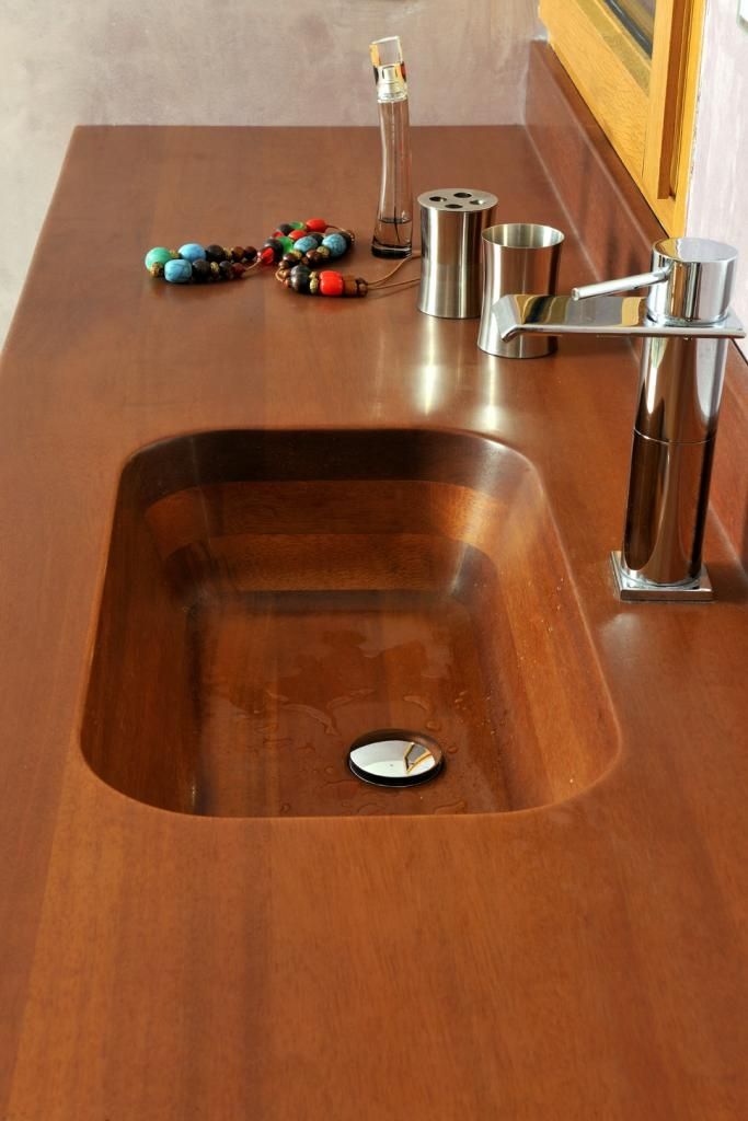 Built-in washbasin - IMAGE 03 - IMAGE - wooden / with counter / rectangular