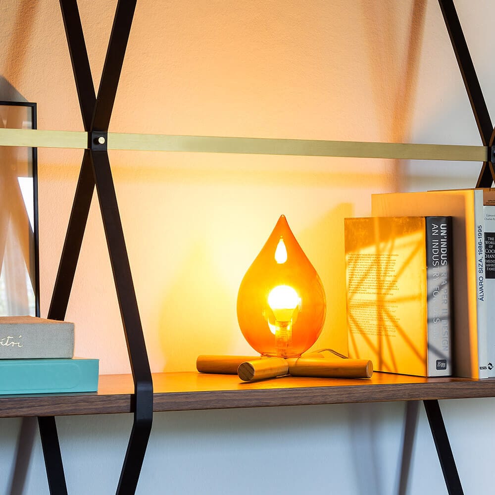 Table lamp - FIRE - SKITSCH - blown glass / solid wood / original design