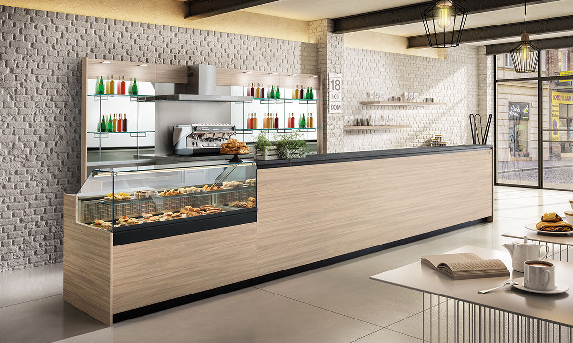 Bar counter - INFINITY - SIFA - wooden / upright / illuminated