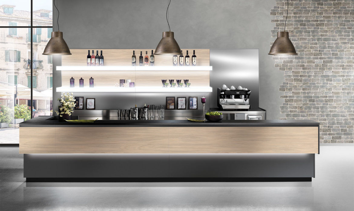 Bar counter - DOUBLE - SIFA - wooden / upright / illuminated